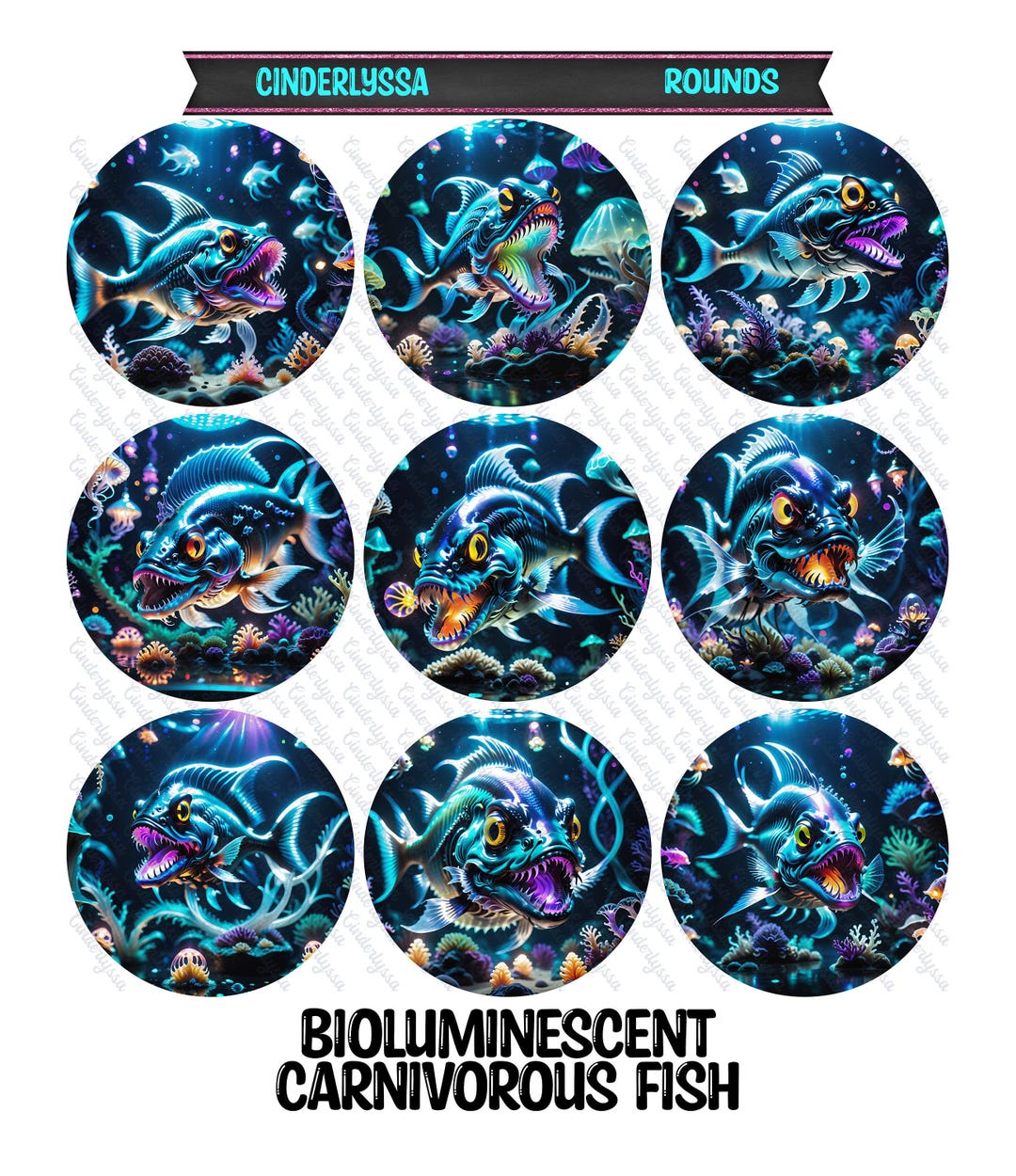 2 Inch Round Bioluminescent Carnivorous Fish Cardstock Only for ...