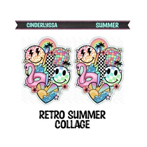 Retro Summer Collage: Disco Ball, Smiley Face, Lightning Bolt, Floaty ...