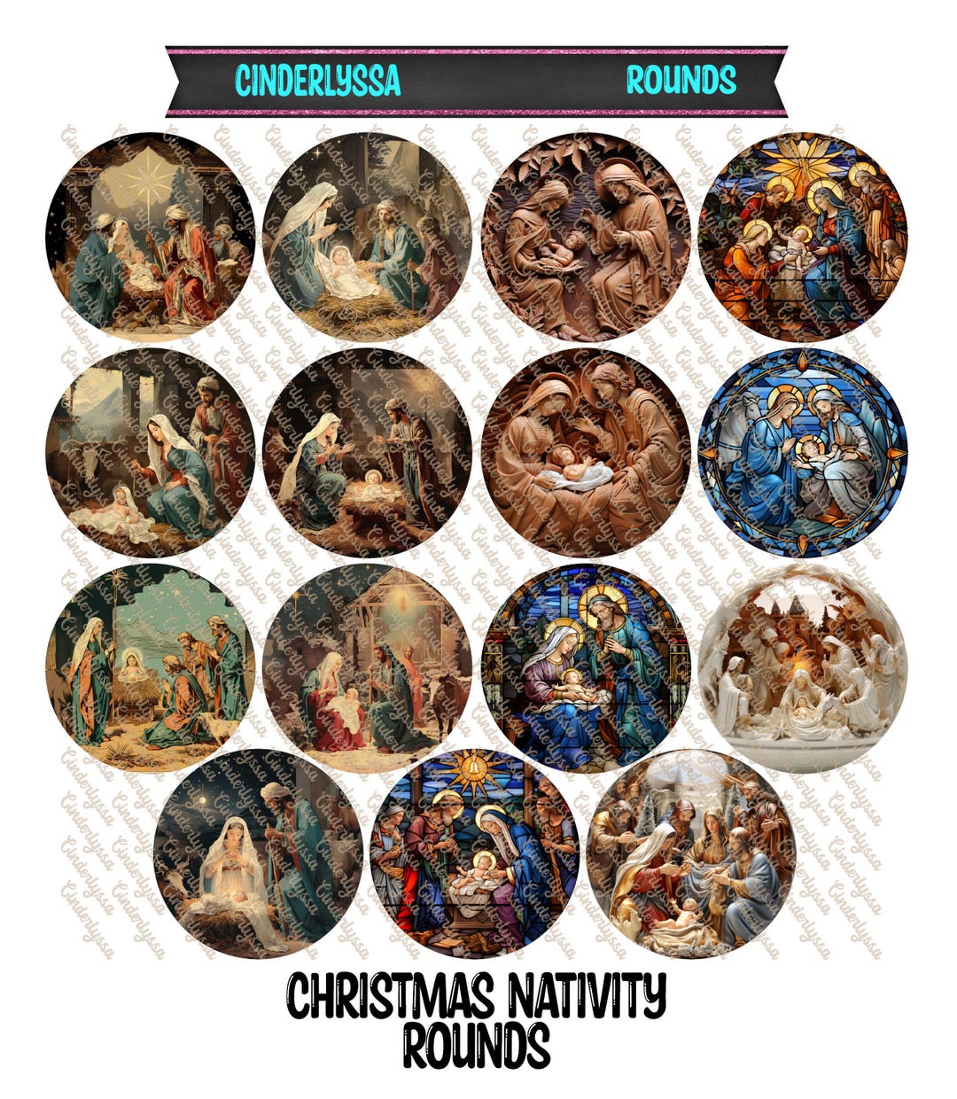 2.5 Inch Round Christmas Nativity - Rounds Cardstock Only for Freshies ...