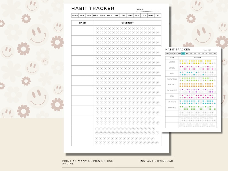 Monthly Habit Tracker Printable Template (PDF) - Etsy