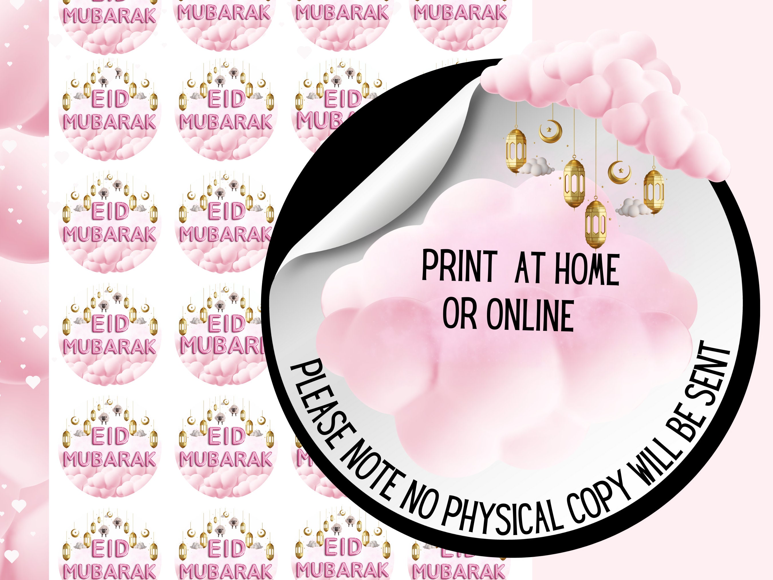 Eid Mubarak Sticker, Eid Mubarak Printable Sticker, Pink Eid Mubarak - Etsy