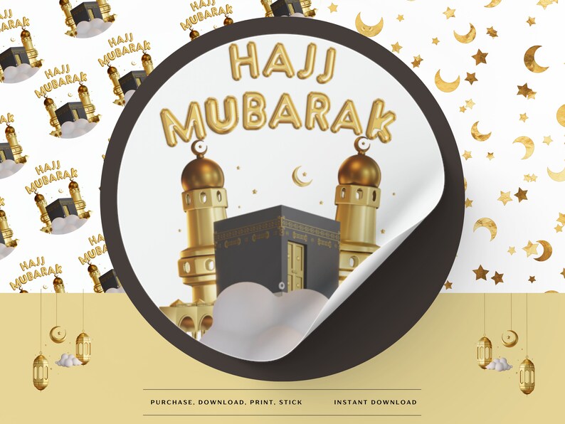 Hajj Mubarak Sticker, Hajj Mubarak Printable Sticker, Hajj Mubarak Gold ...