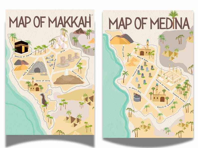 Set of 2 Map of Makkah & Map of Medina A3 Print - Etsy