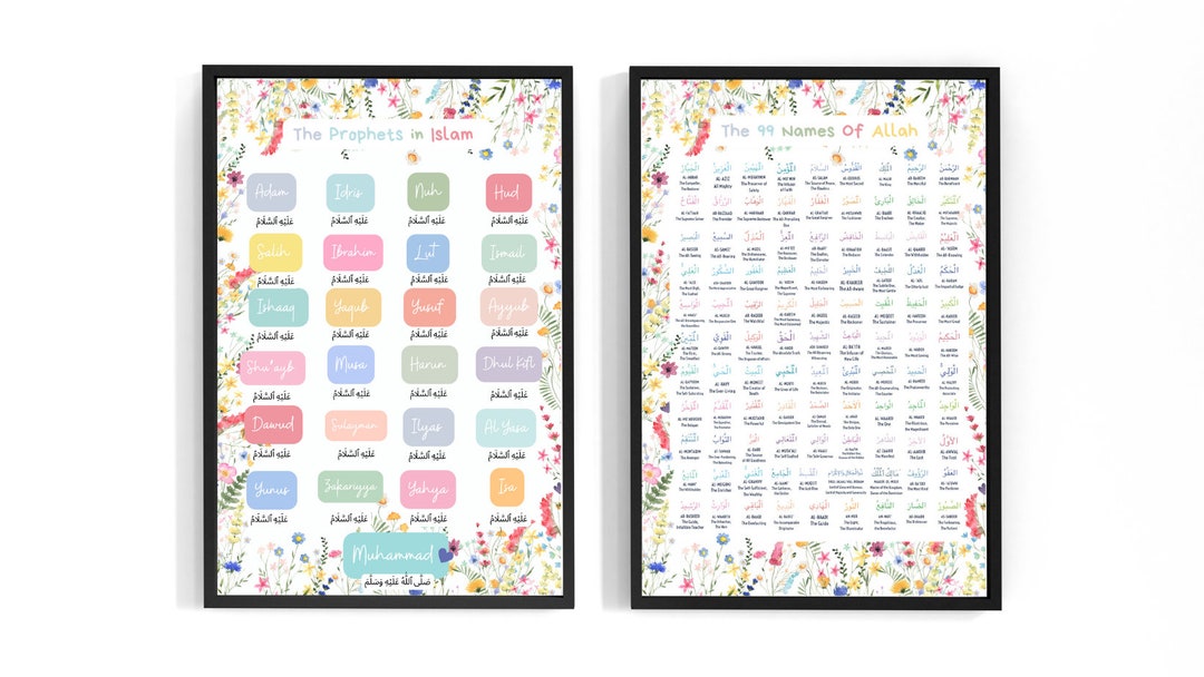 The 99 Name of Allah and the Prophets in Islam Prints. A3 Flower Print ...