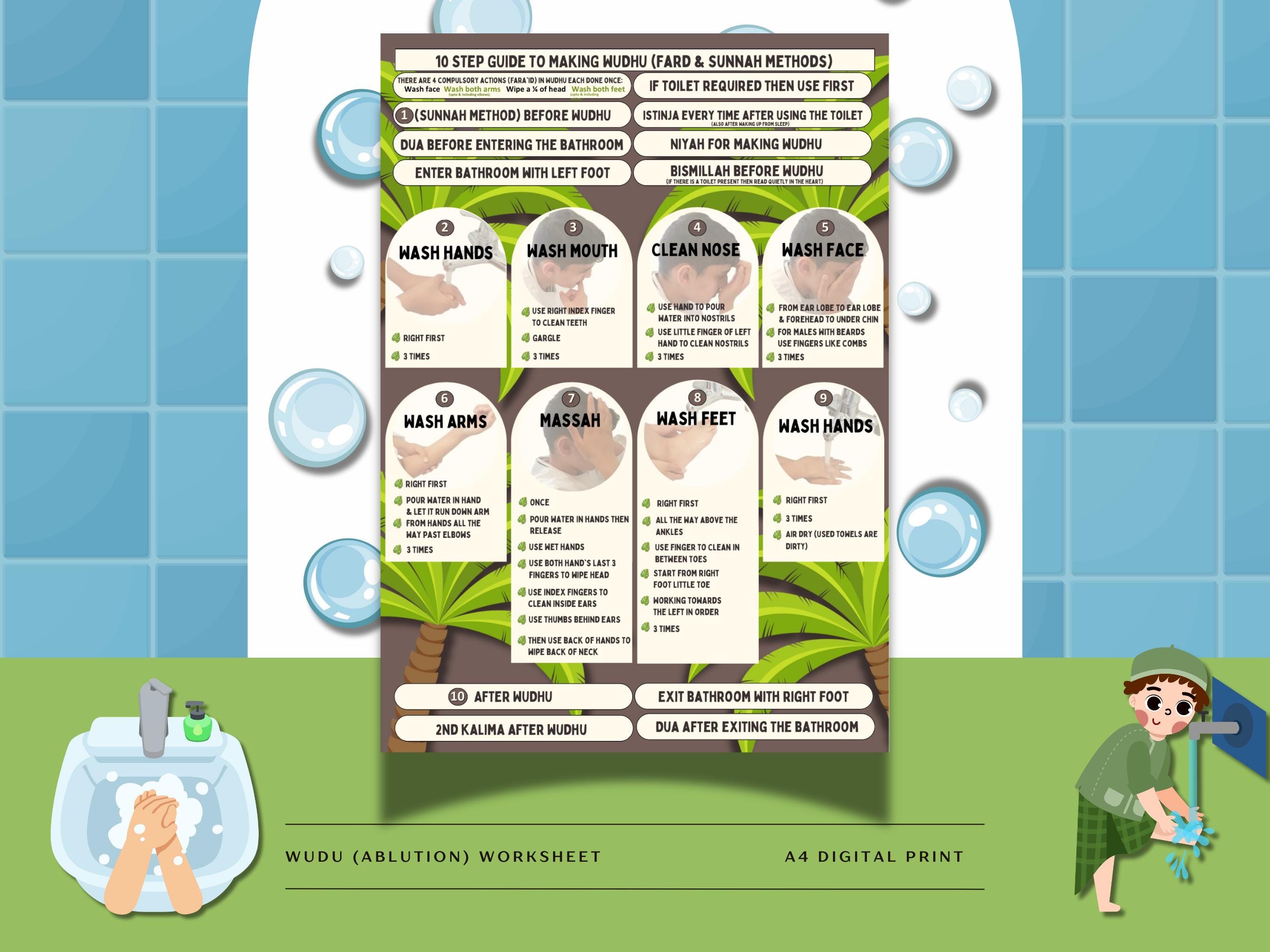Step by Step Detailed Wudu Chart, Wudu Poster, Wudu Learning Sheet, How ...