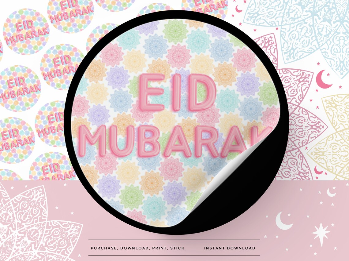 Eid Mubarak Sticker, Eid Mubarak Printable Sticker, Eid Mubarak Mandala ...