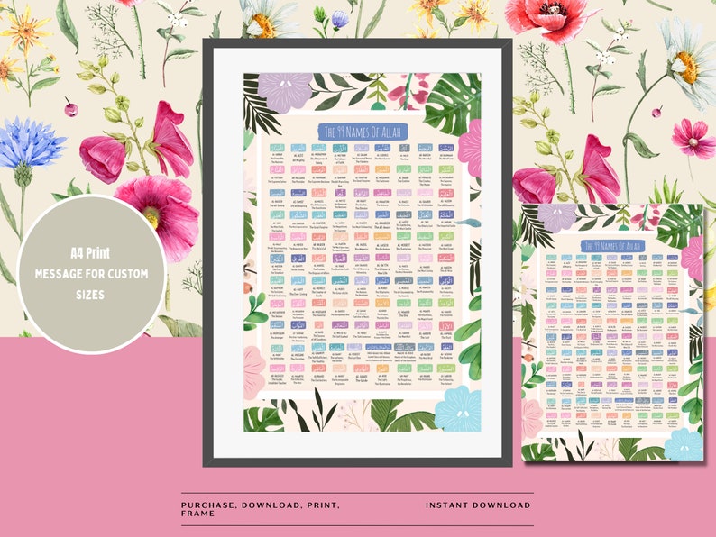 99 Names of Allah Print: Islamic Art, Asma Ul Husna (digital Download ...