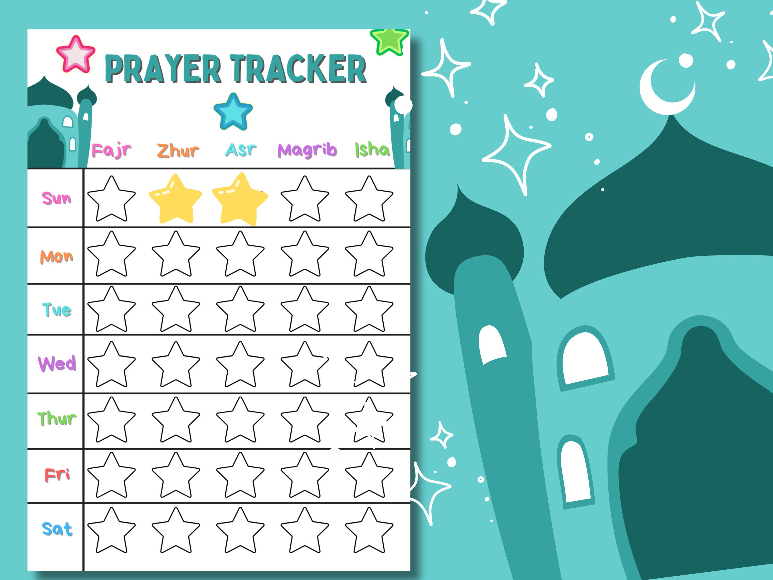 Children's Salah Prayer Tracker Printable Chart (digital Download) - Etsy