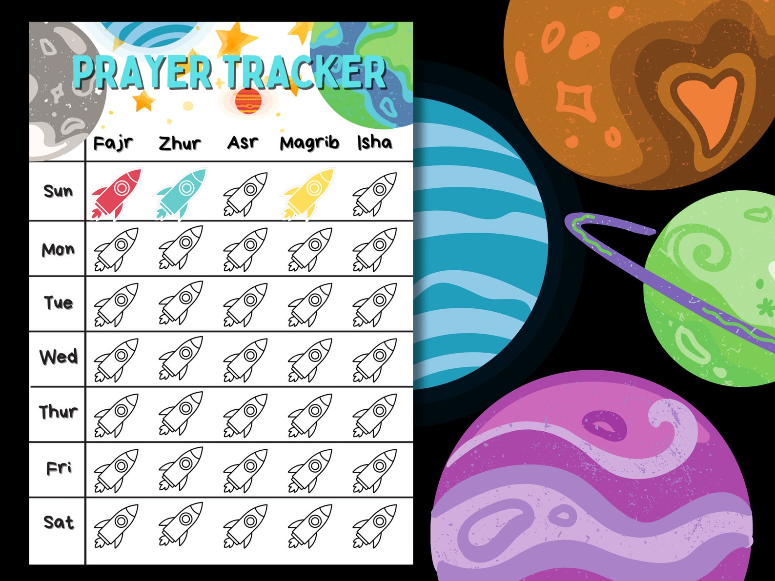 Muslim Children's Prayer Tracker, Salah Tracker Printable, Prayer Chart ...