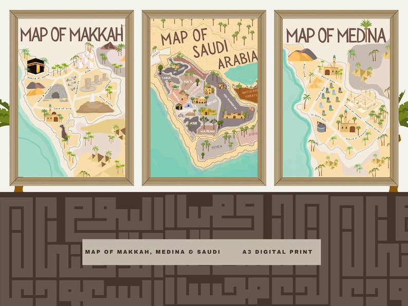 Set of 3 Map of Saudi Arabia, Makkah & Medina A3 Print - Etsy