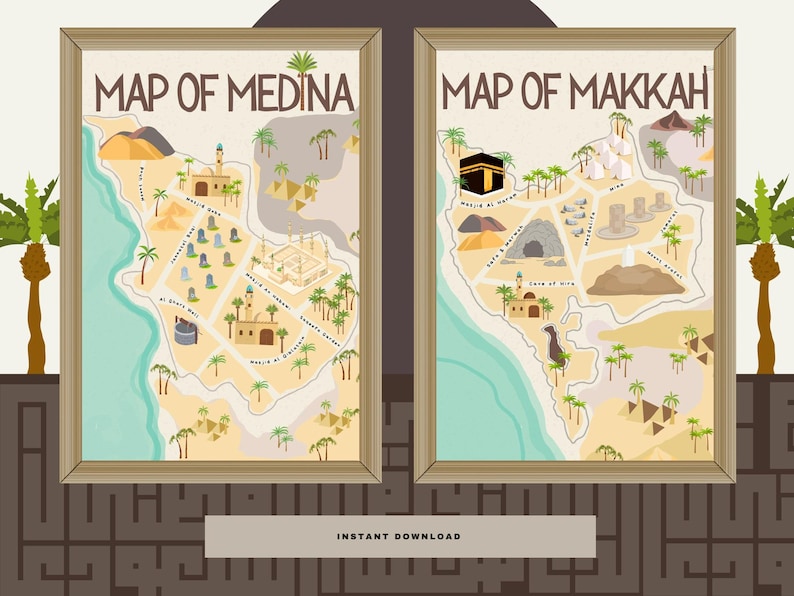 Set of 2 Map of Makkah & Map of Medina A3 Print - Etsy