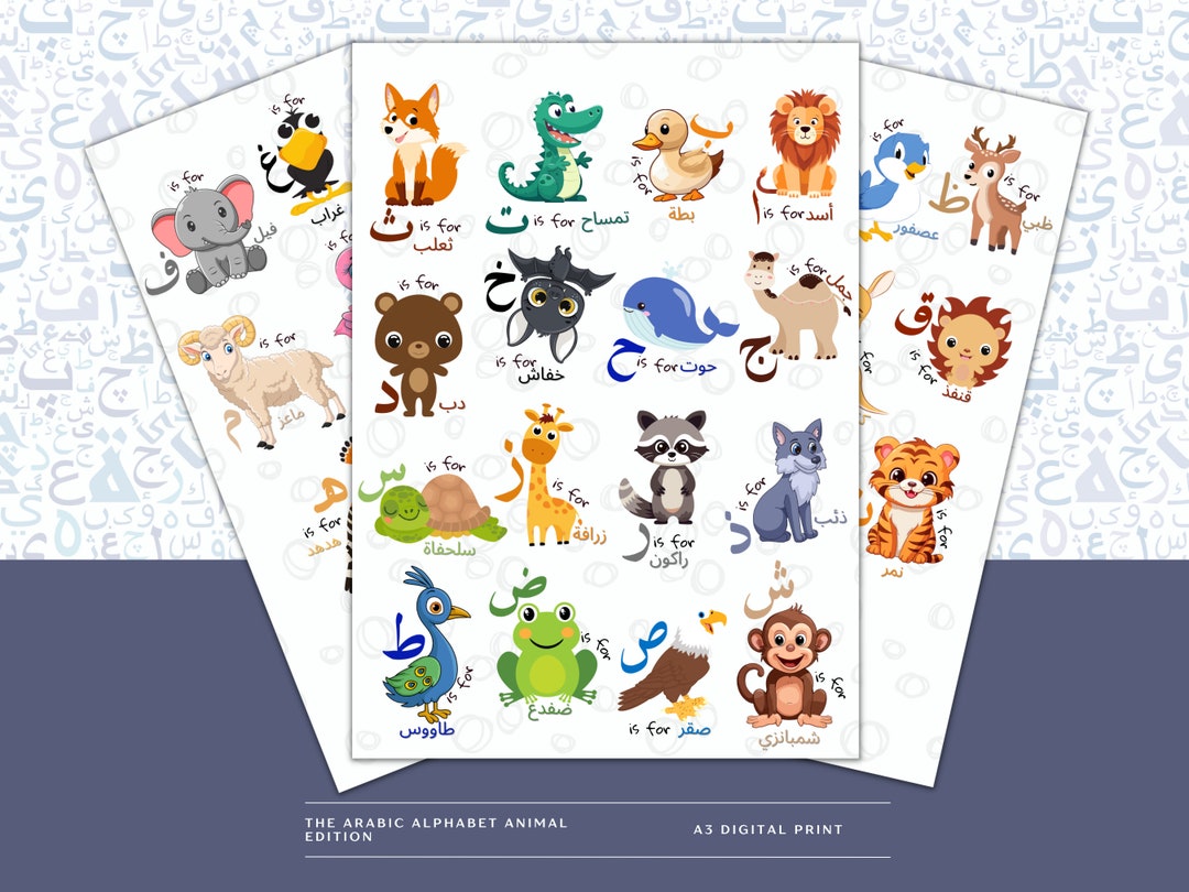 Arabic Alphabet, Arabic Alphabet Animal Print, A3 Arabic Alphabet Print ...