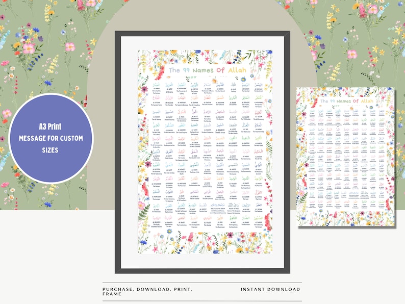 99 Names of Allah Print: Islamic Art, Asma Ul Husna (digital Download ...