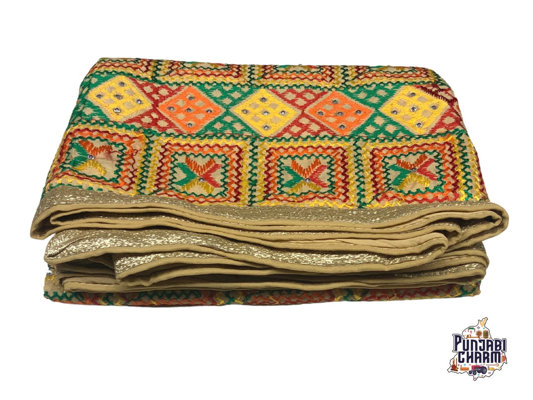 Beautiful Fulkari Pattern With Golden Lace on All the Borders - Etsy