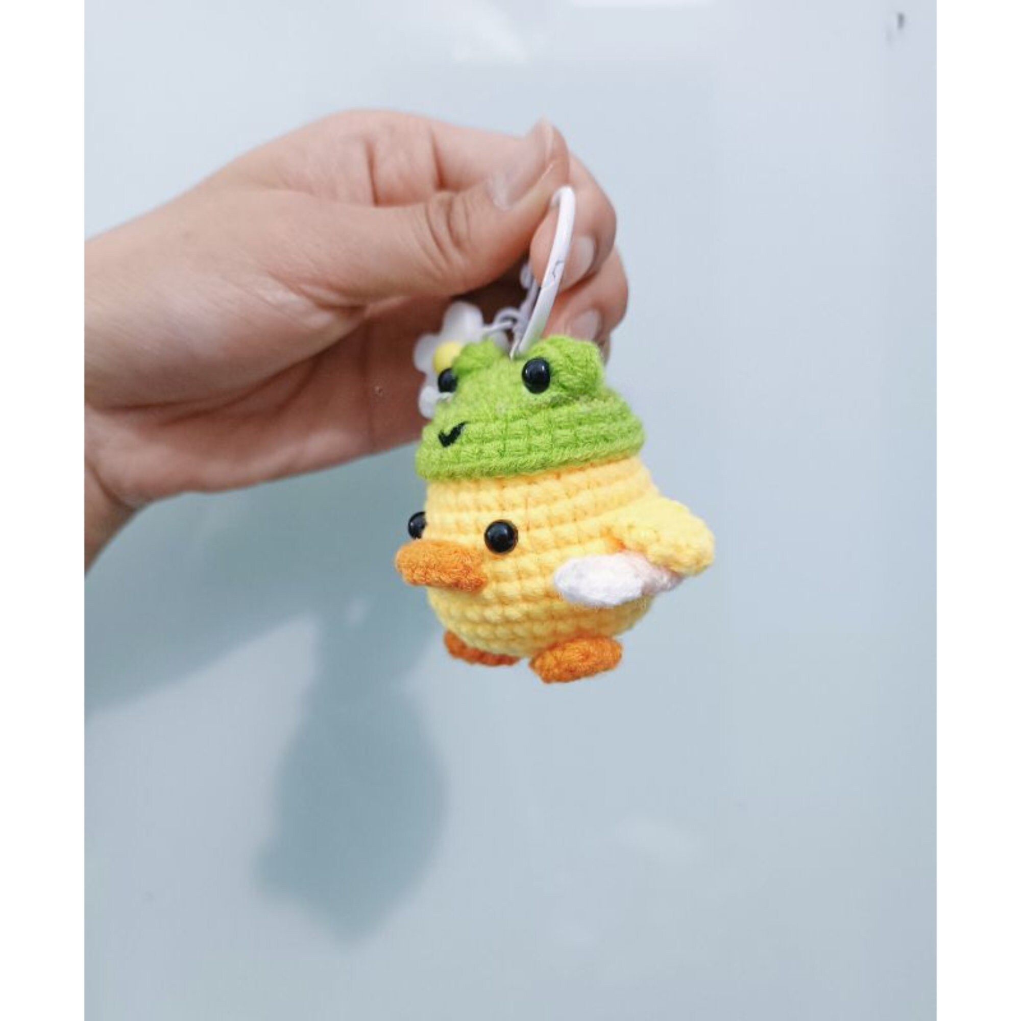 Keychain of a Yellow Duck Holding a Knife and Wearing a Frog Hat Made ...