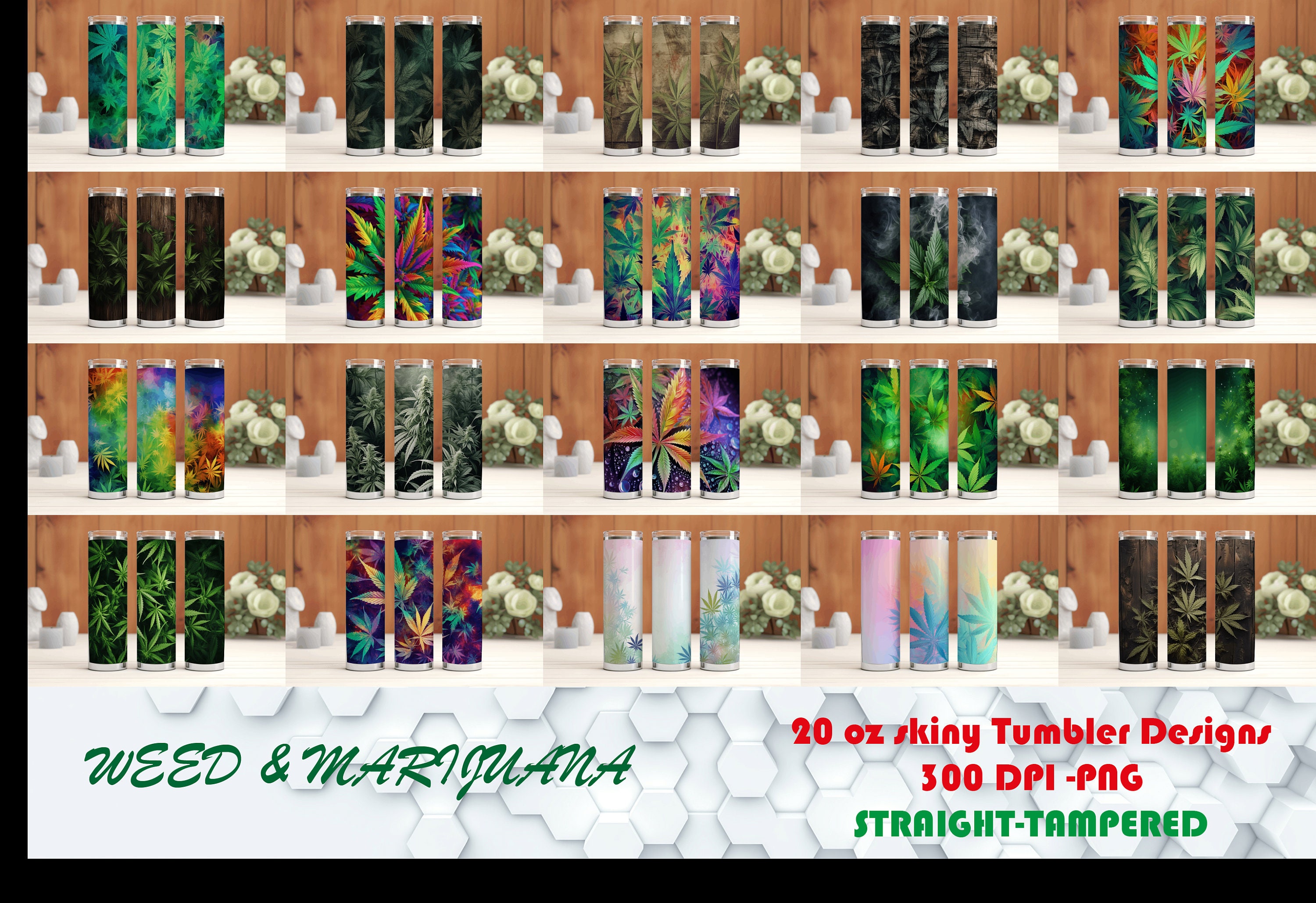 Ultimate 20oz Skinny Tumbler Sublimation Bundle - 3D Marijuana Leafs ...