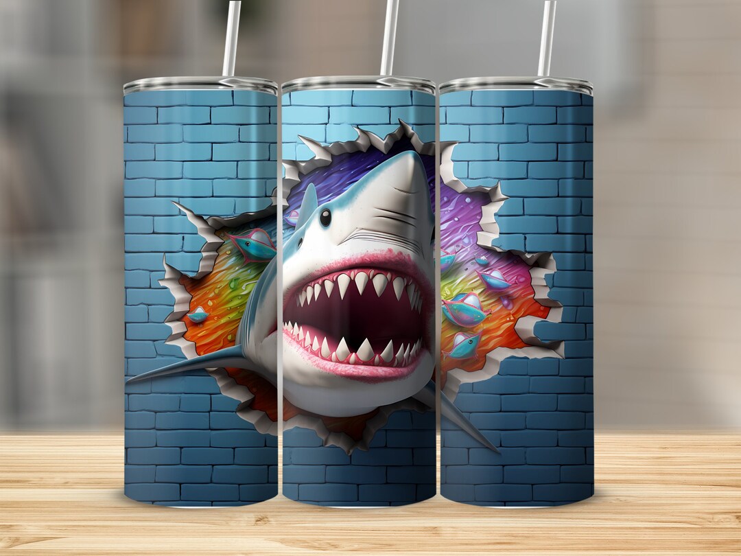 3D Shark Cracked Hole Tumbler Wrap Design | 20 High-quality 2790x2460px ...