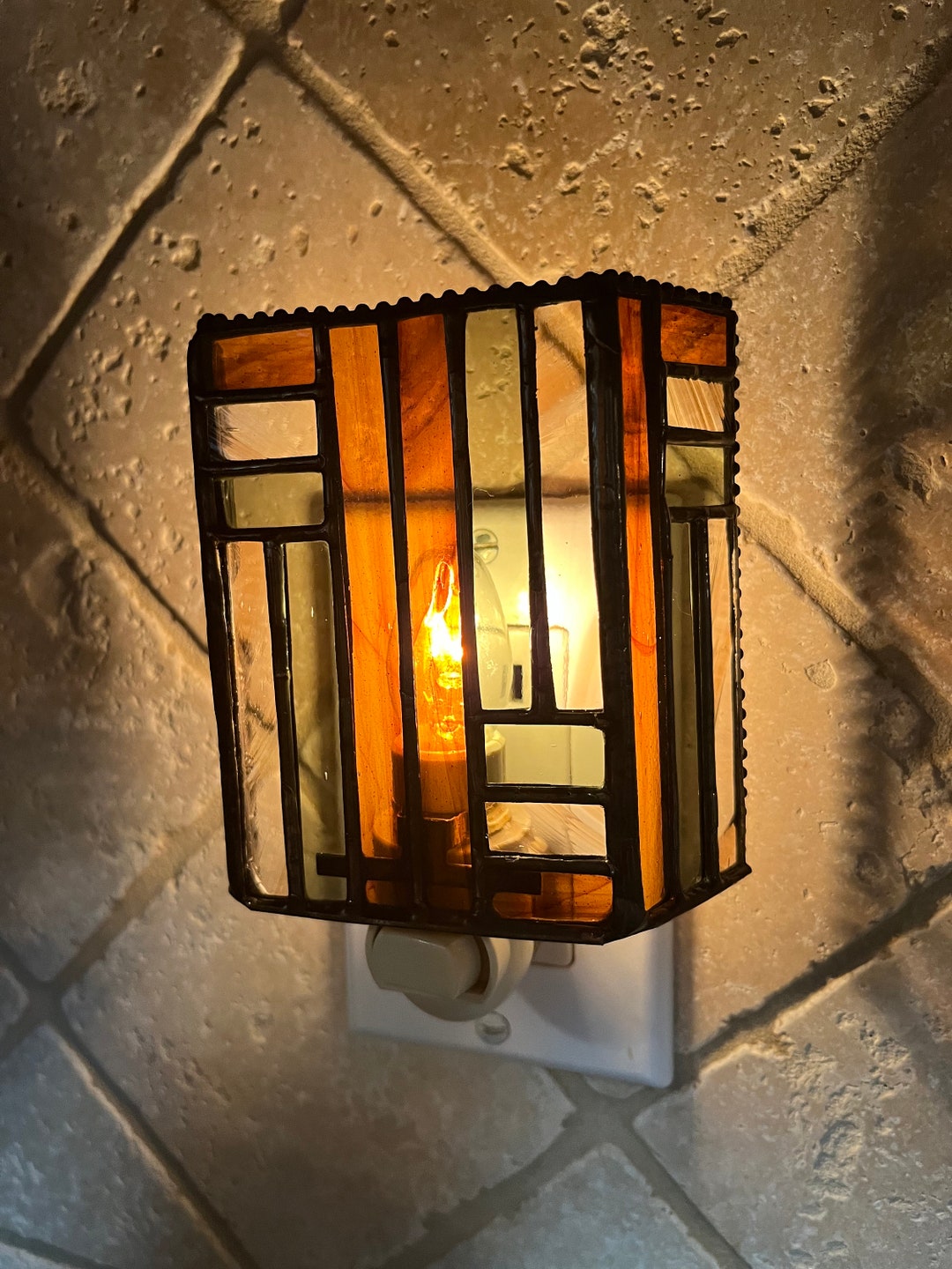 Aggie 8 - 3 Sided Stained Glass Night Light - Rotating Base Option - Etsy