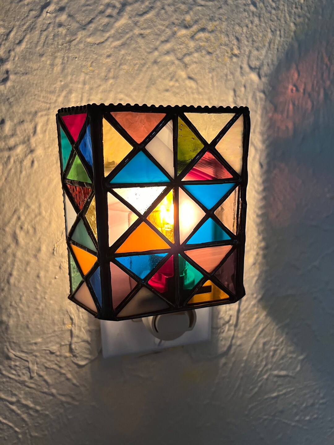 48 Triangles 33 3 Sided Stained Glass Night Light Rotating Base Option ...