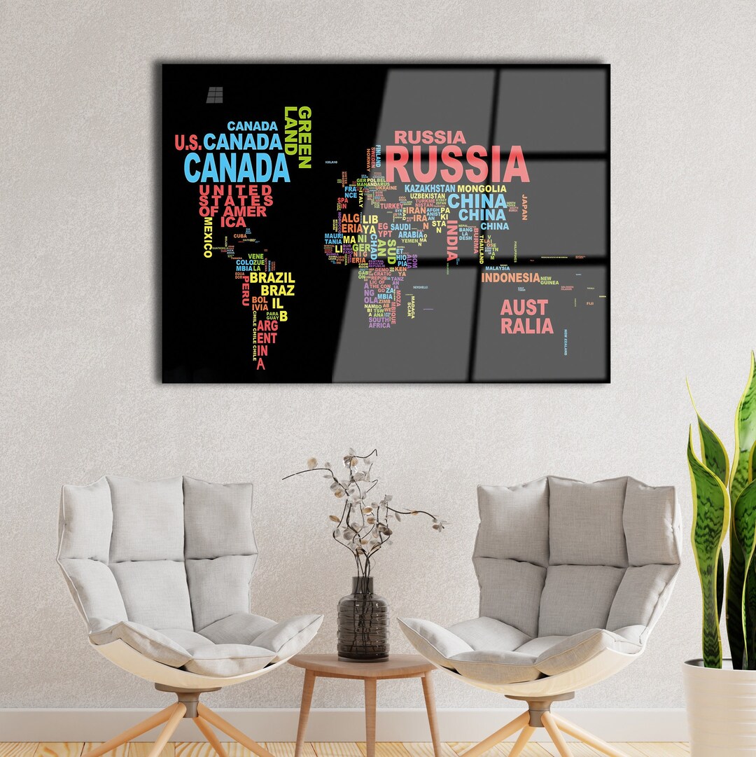Buy World Map Countries Map Abstract Maps Written Map Tempered Online ...
