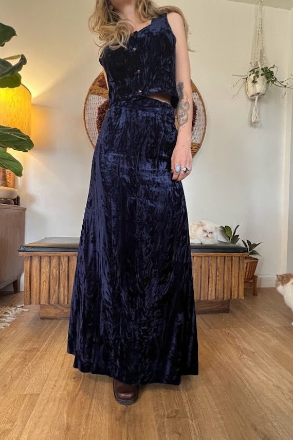 Vintage Two Piece Velvet Maxi Skirt and Top - Gem
