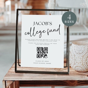 QR Code Sign for Graduation, College Fund Cash Gift Donations, High ...