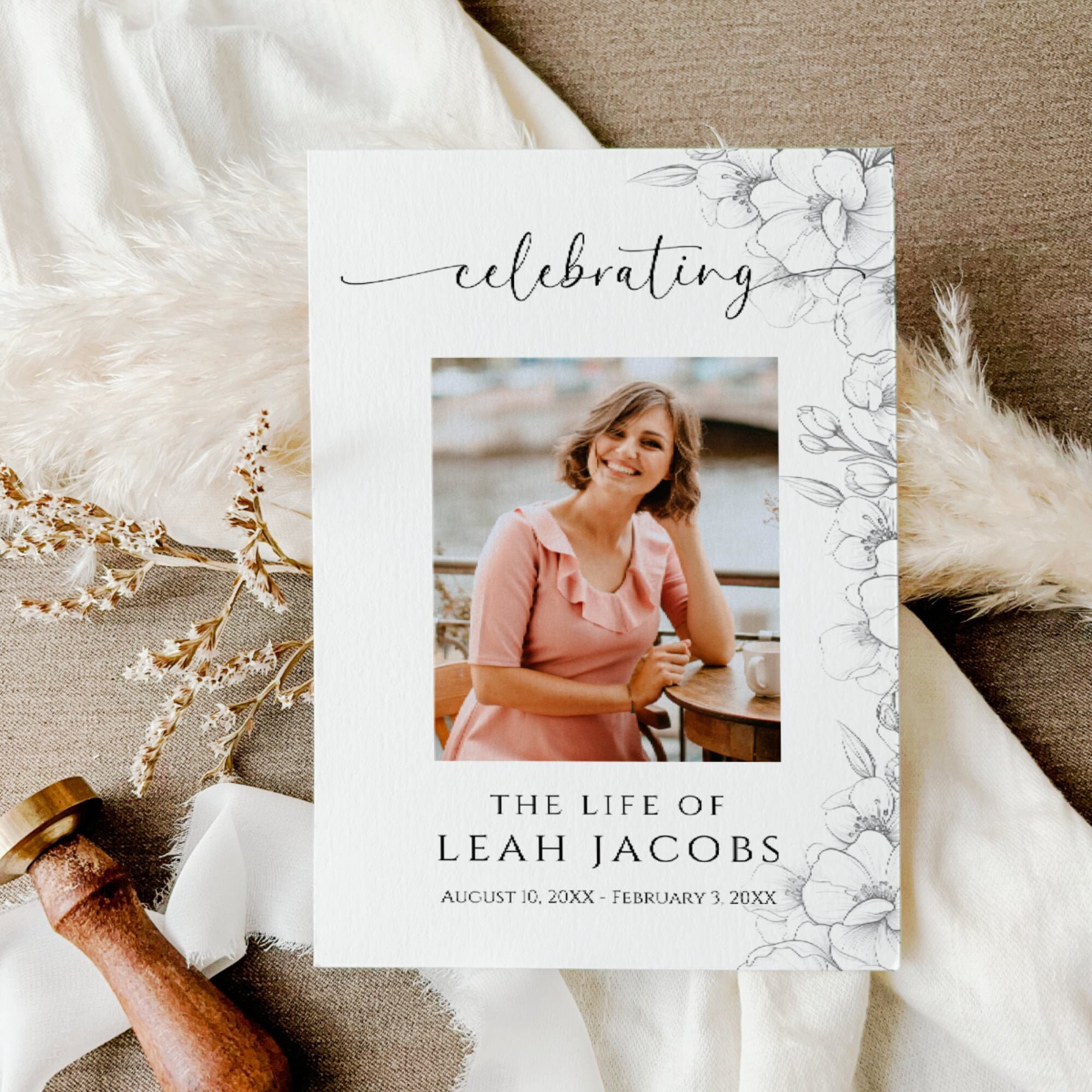 Minimalist Funeral Program Template Floral Simple Memorial - Etsy