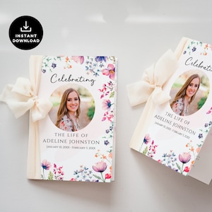 Funeral Program Template for Child, Wildflower Design for Woman ...