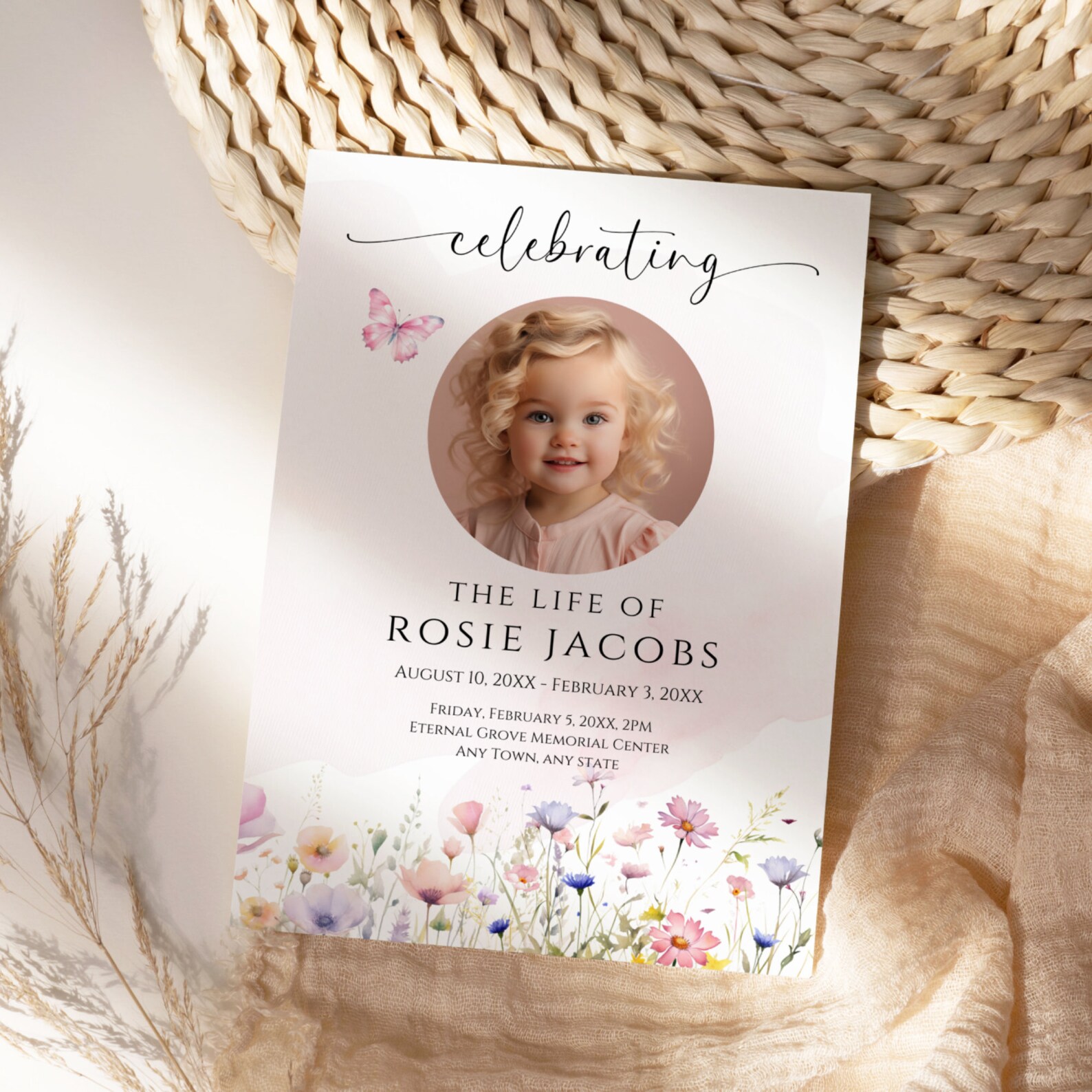 Baby Child Funeral Invitation Announcement Template, Printable Editable ...