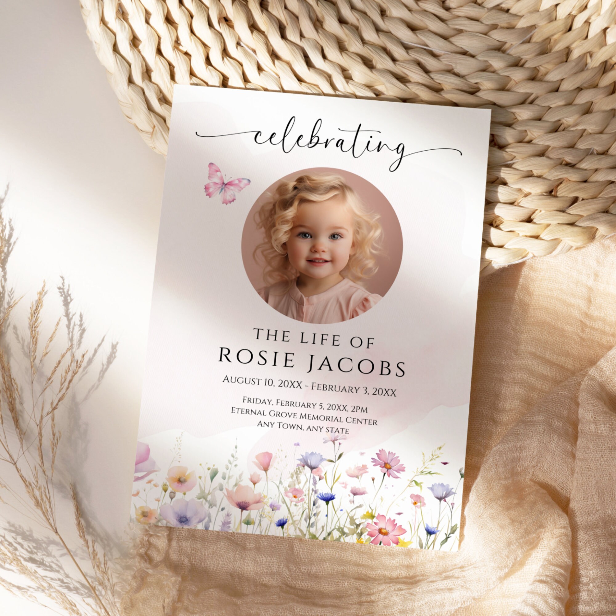 Baby Child Funeral Invitation Announcement Template, Printable Editable ...