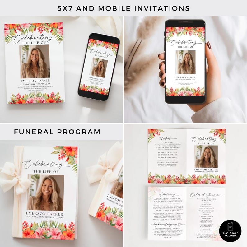 Funeral Bundle Tropical, Editable Celebration of Life Templates ...
