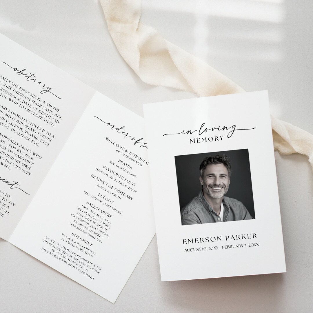 Minimal Funeral Program Template, Simple Design for Man, Memorial ...