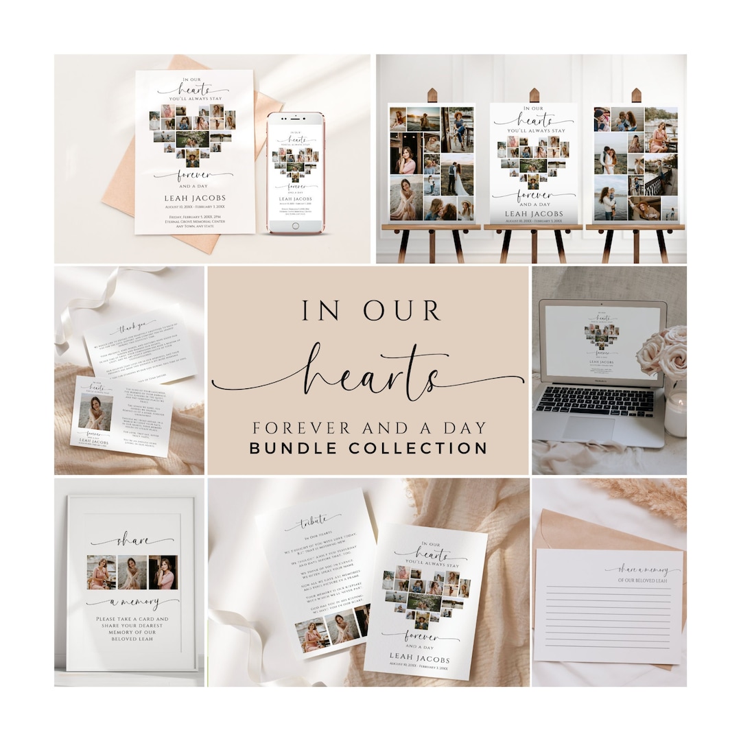 In Our Hearts Funeral Bundle, Funeral Program Bundle Set, Celebration ...