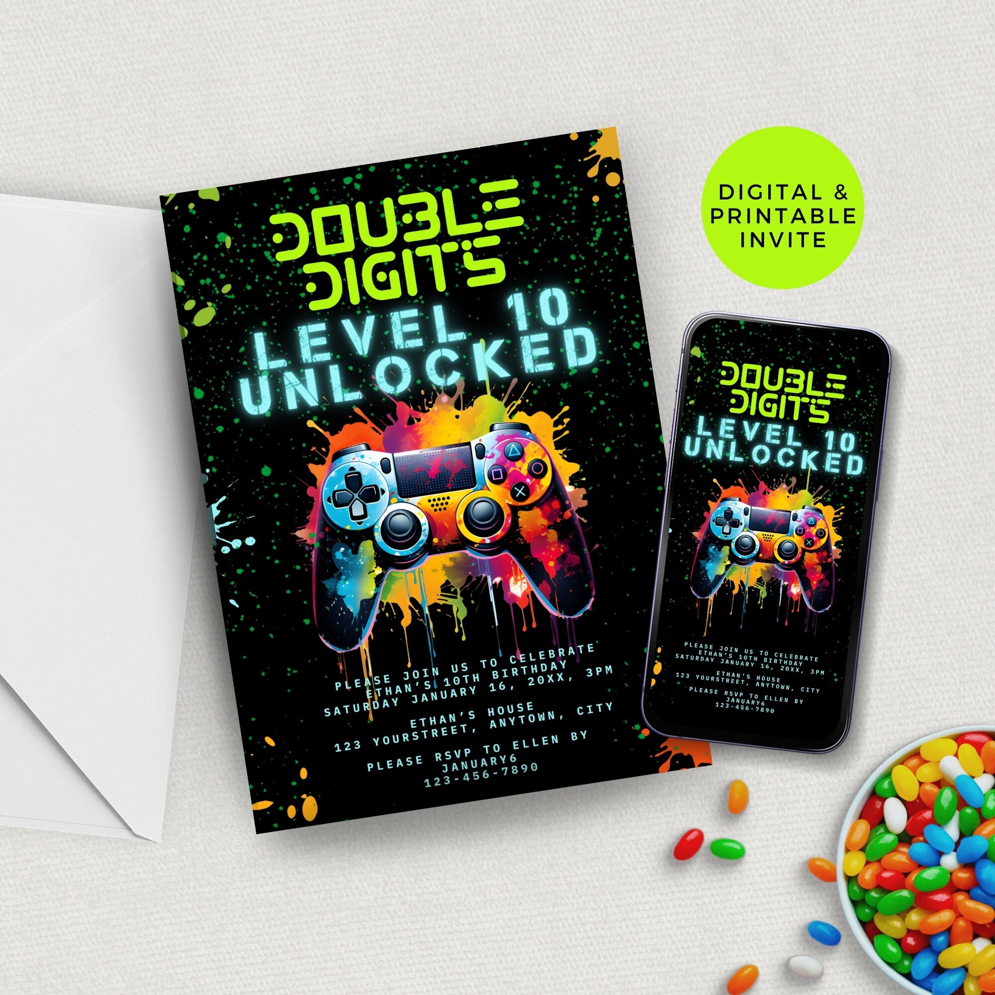 Double Digit Birthday Favors, Video Game Party Editable Template Bundle ...