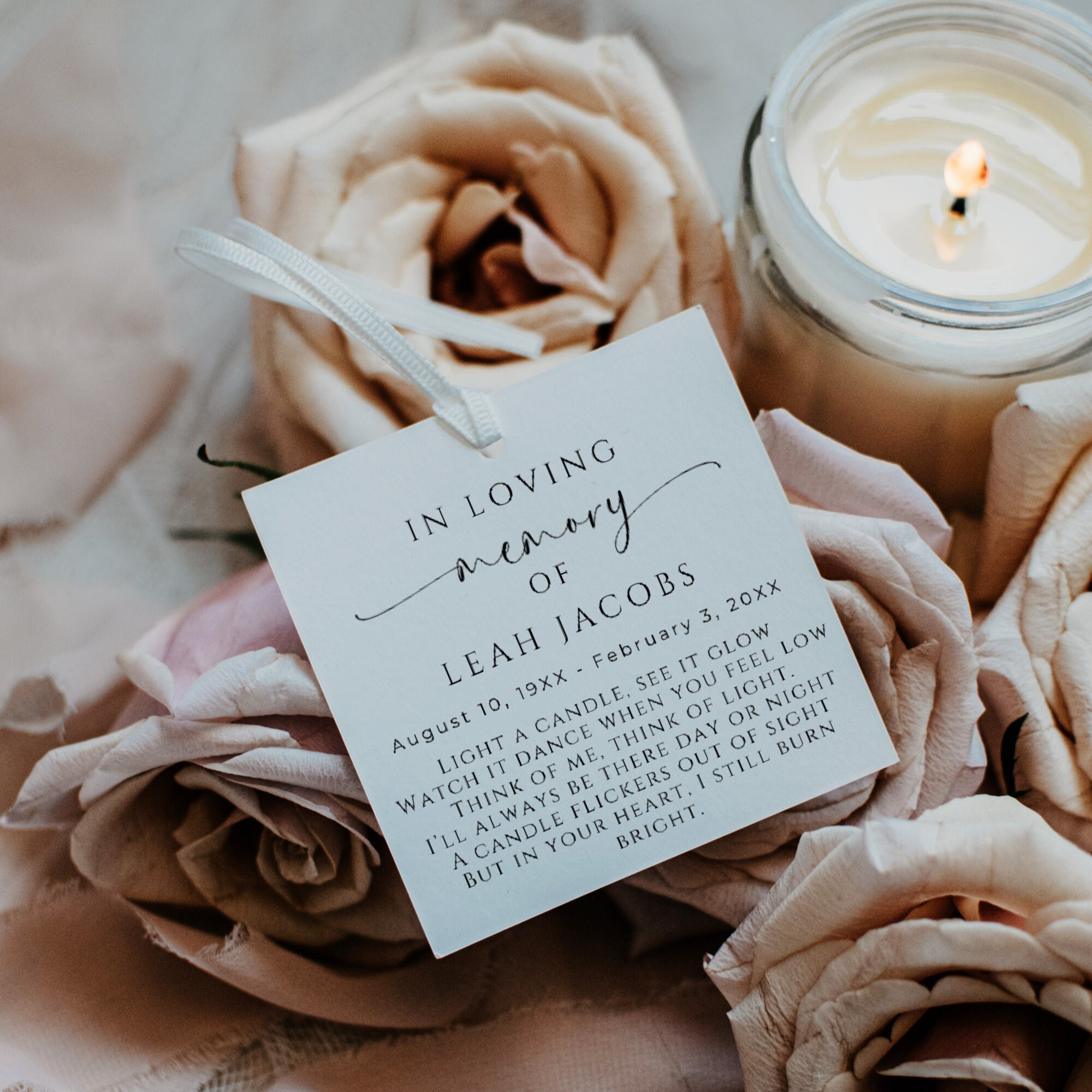 This Candle Burns in Memory, Funeral Favor Candle Tag and Sign ...