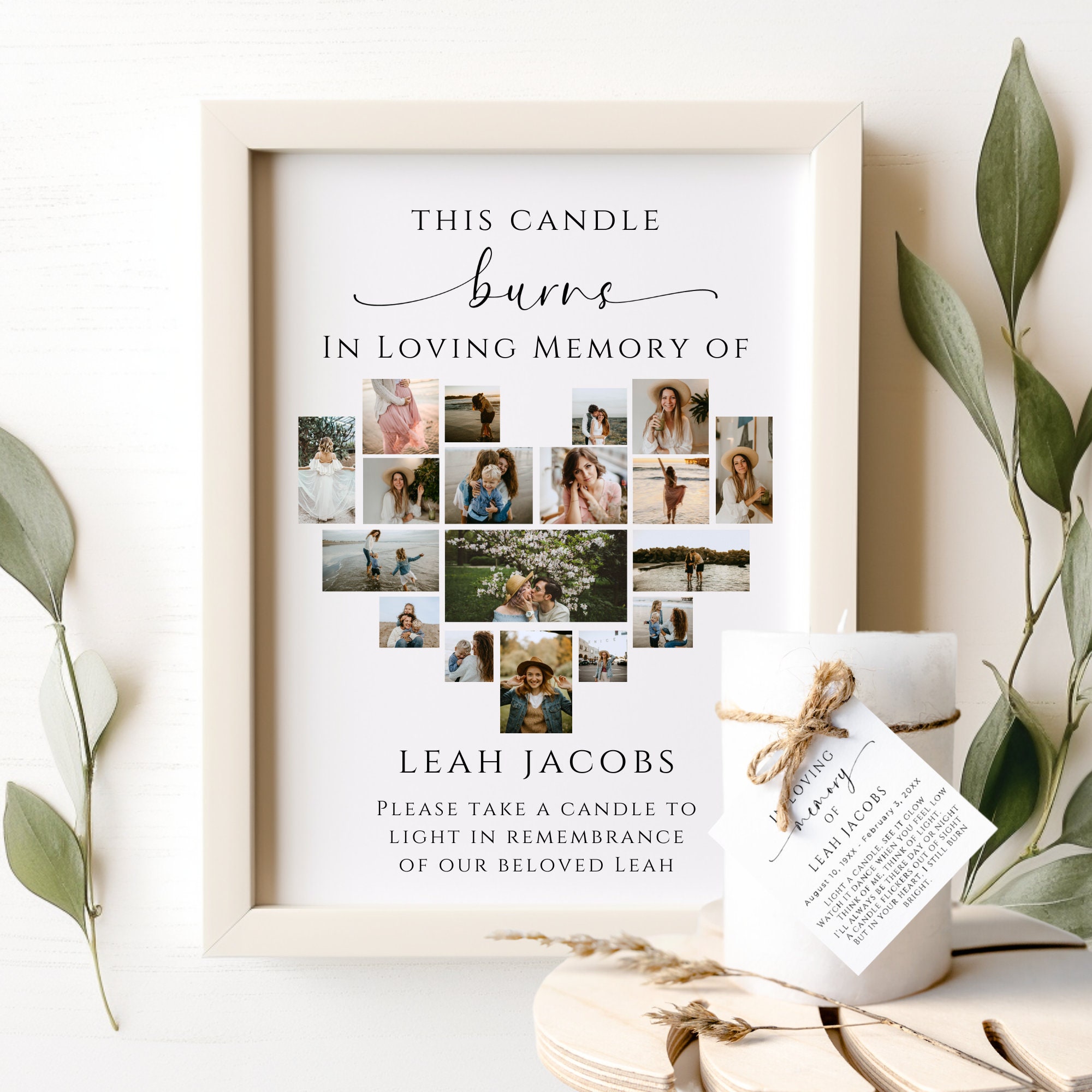 This Candle Burns in Memory, Funeral Favor Candle Tag and Sign ...