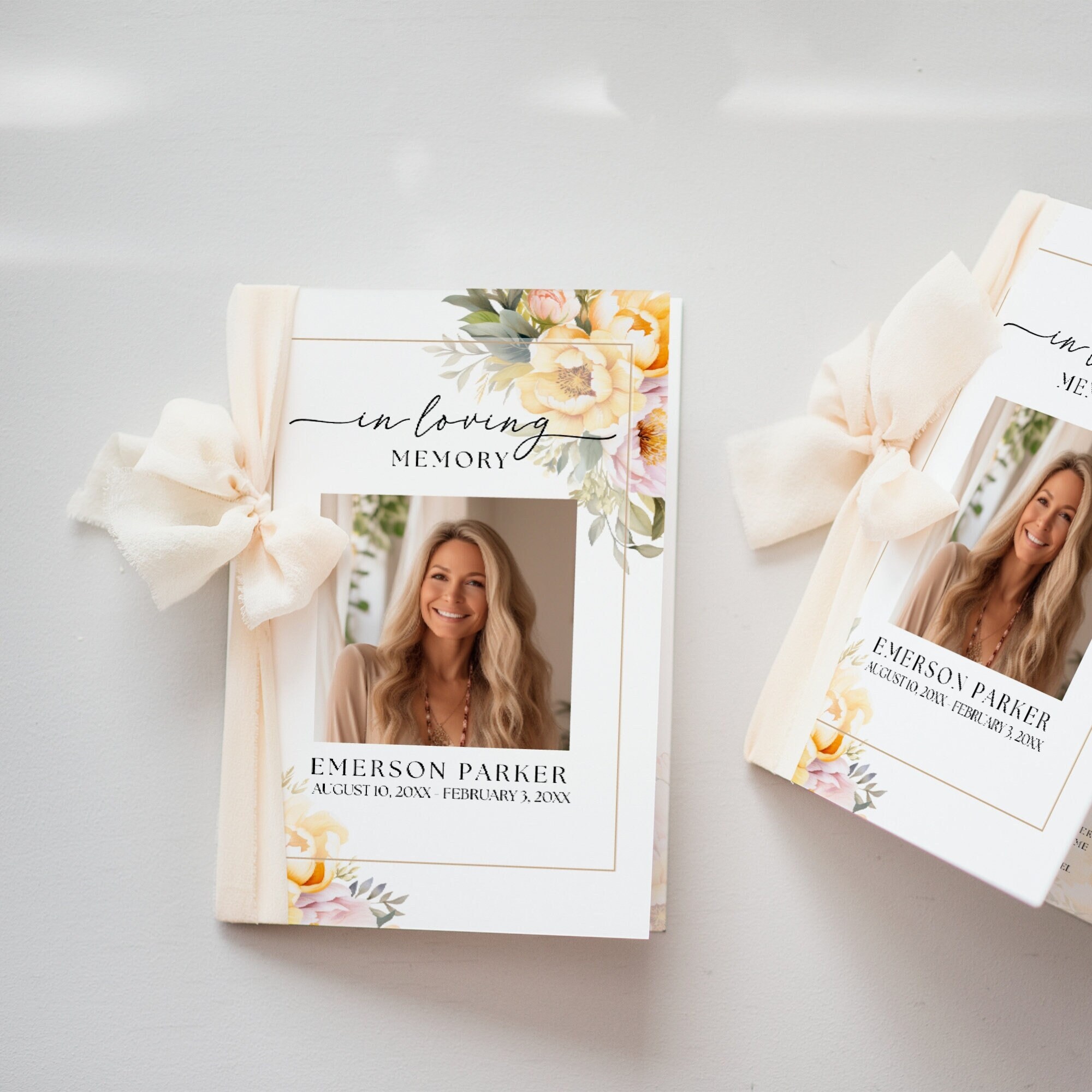 Funeral Program With Yellow Flowers, Floral Design for Woman, Memorial ...