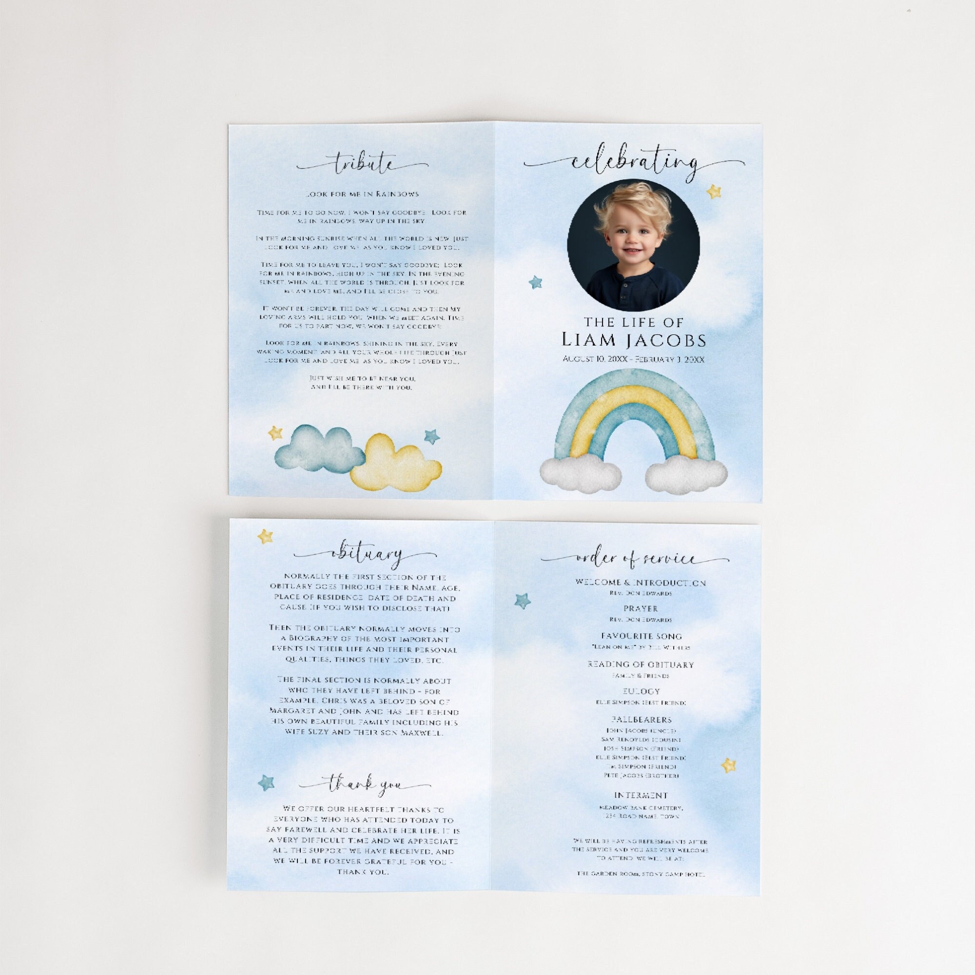 Funeral Program Template for Baby Boy, Editable Program, Celebrating ...