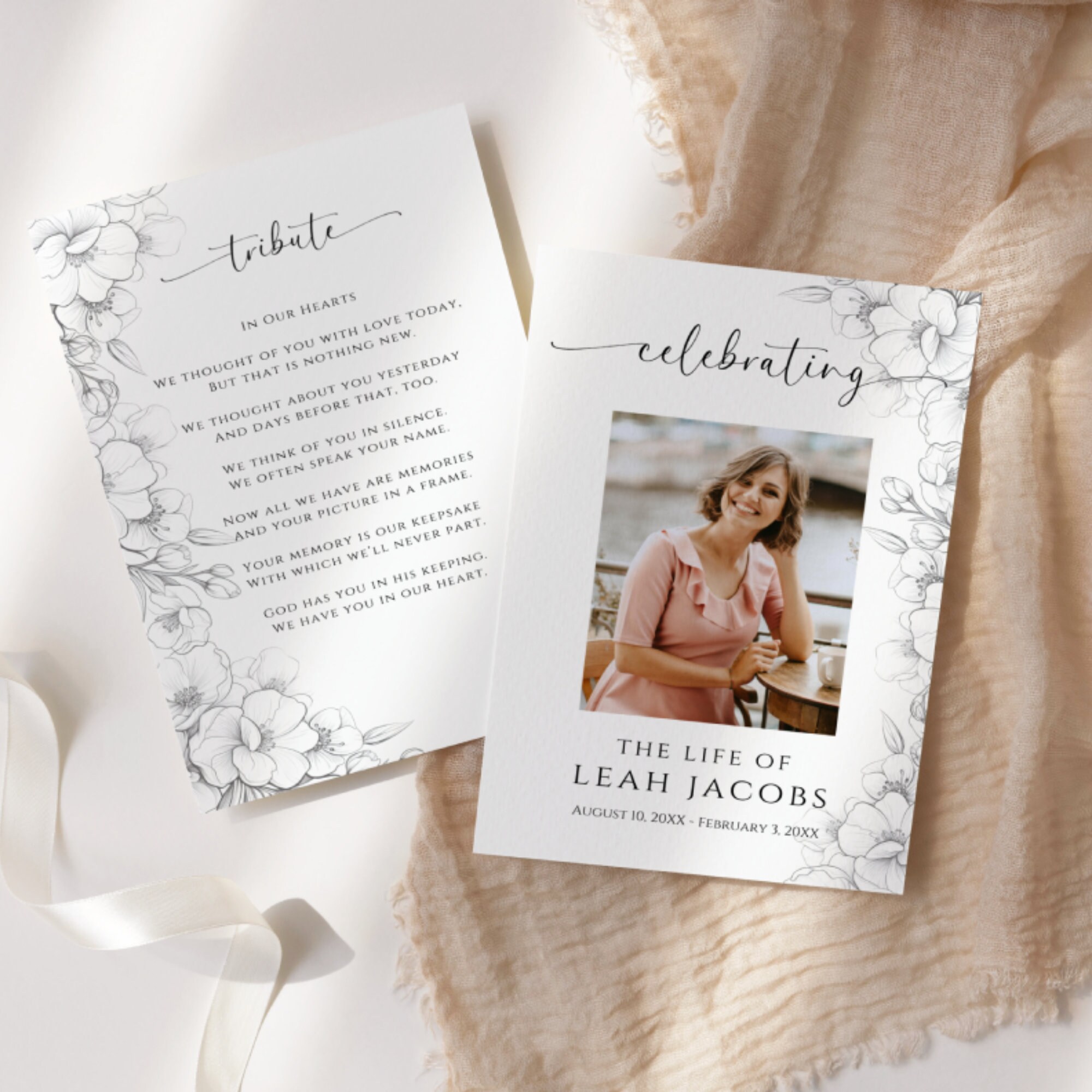 Minimalist Funeral Program Template Floral Simple Memorial - Etsy