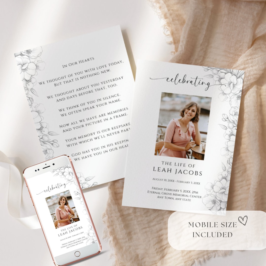 Minimalist Funeral Invitation Template, Celebration of Life Electronic ...