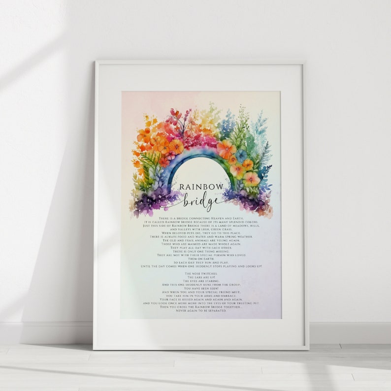 Rainbow Bridge Poem Download, Digital Printable Tribute Sign, Pet Loss ...