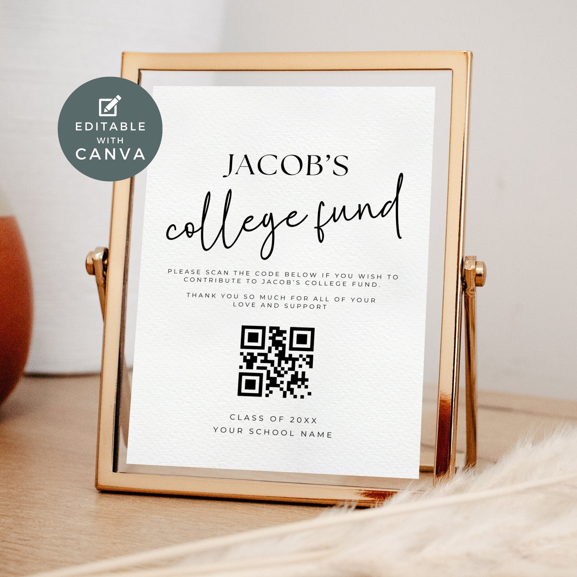 QR Code Sign for Graduation, College Fund Cash Gift Donations, High ...