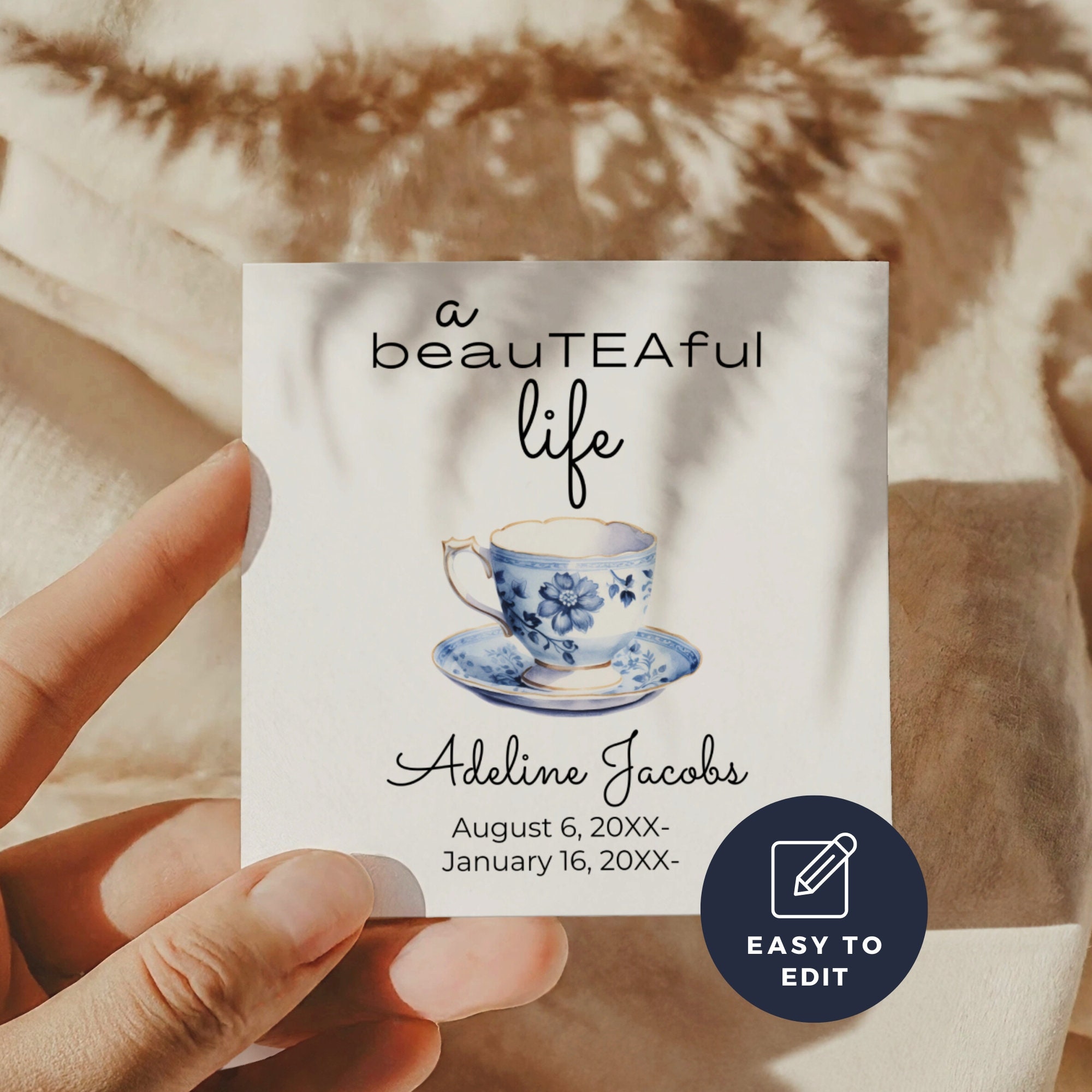 Tea Favors for Funerals, Personalized Printable Packet, Celebration of ...