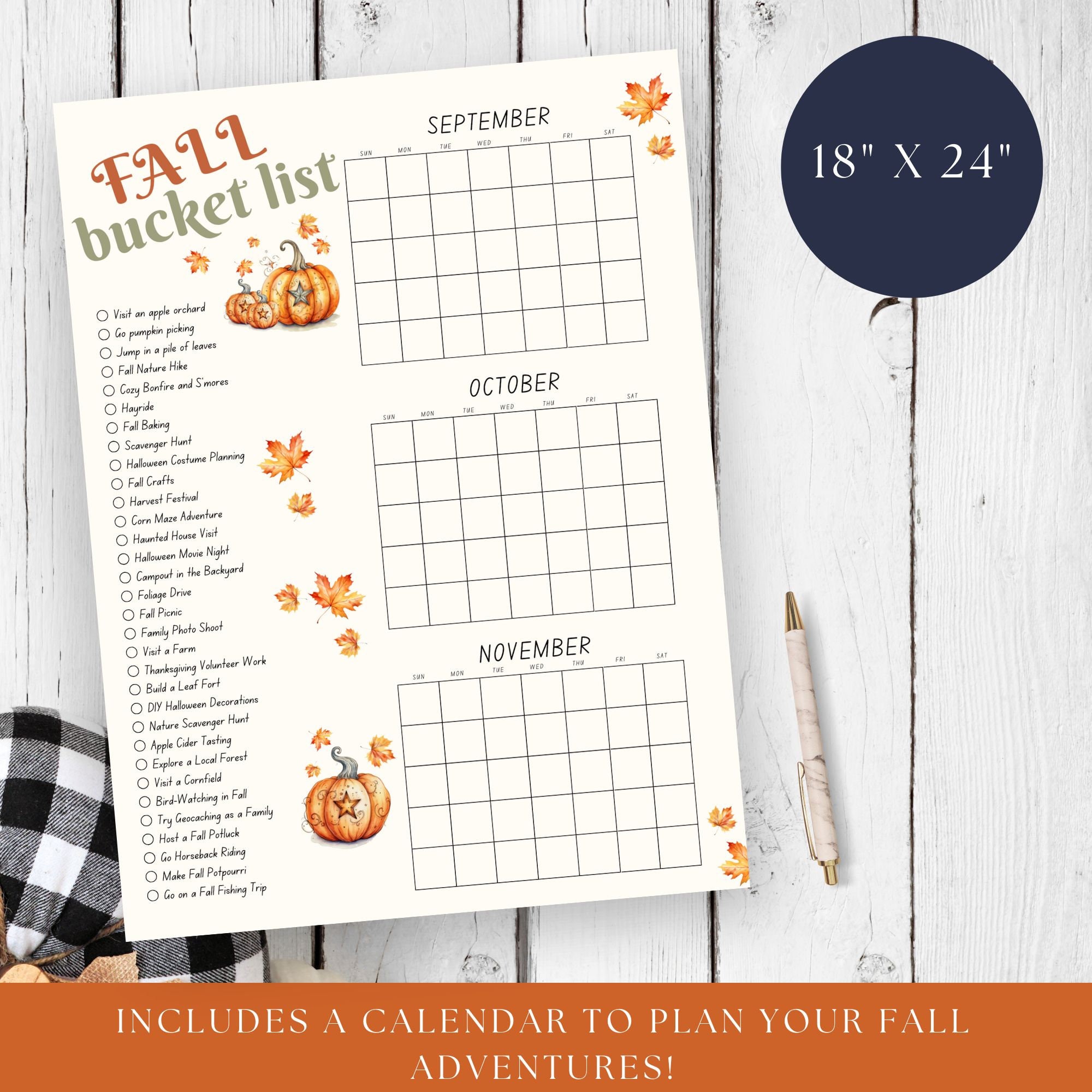 Printable Fall Calendar Poster Fall Activities Calendar - Etsy