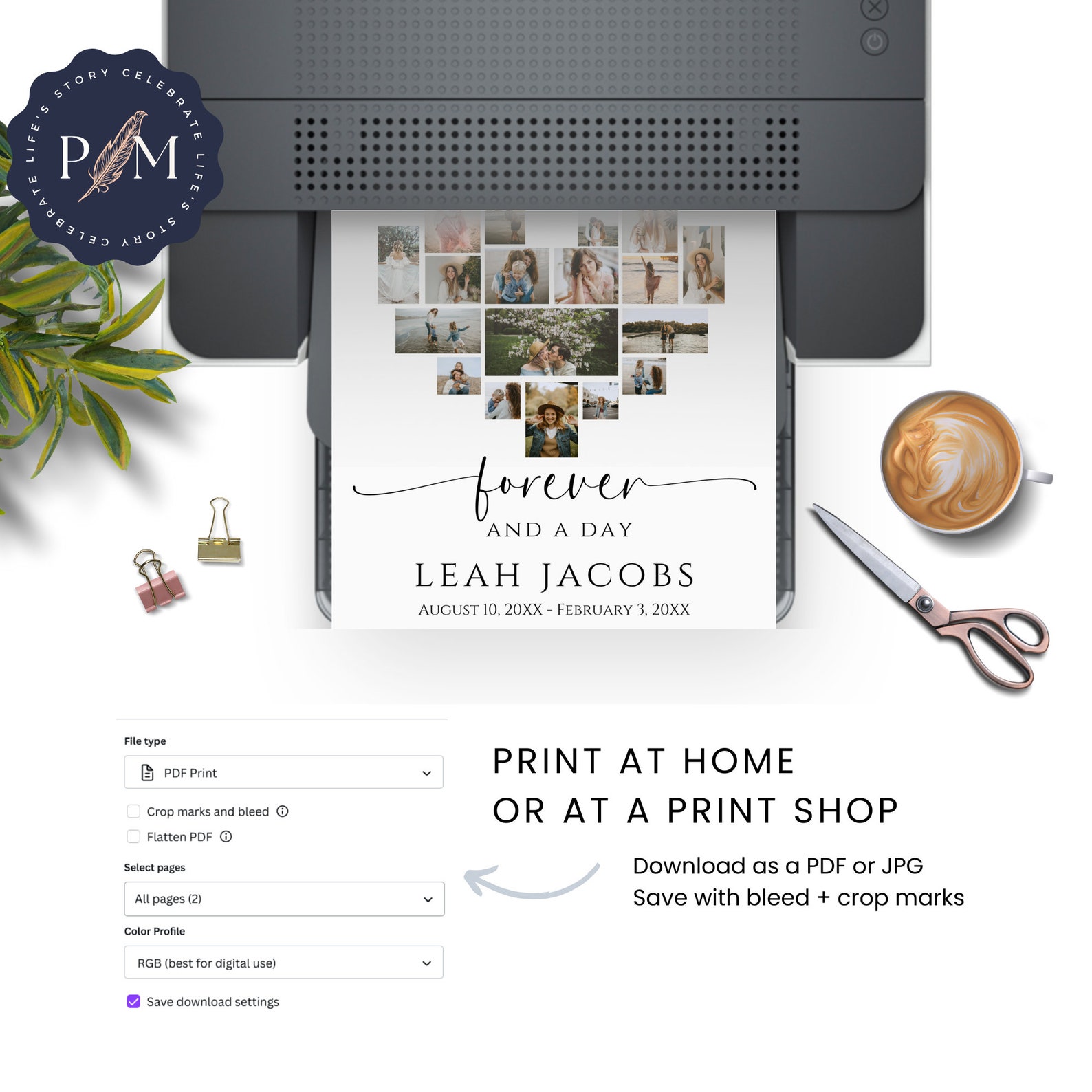 Forever in Our Hearts Funeral Program, Bifold Template, Simple Memorial ...