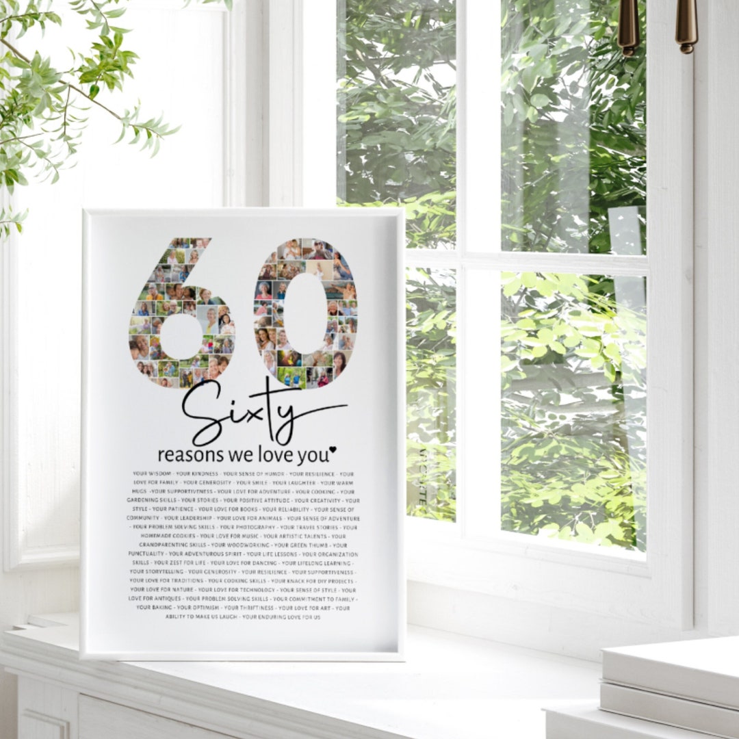 60 Reasons Why We Love You Photo Collage, Birthday Gift for Man or ...