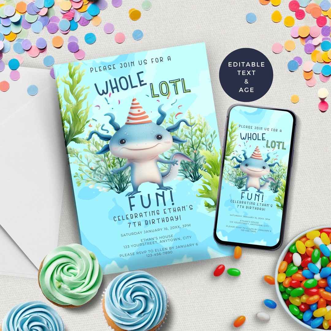 Axolotl Birthday Invitation, Boys Party Invite, A Whole Lotl Fun ...