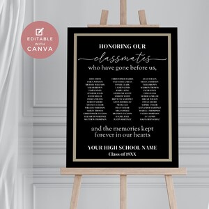 High School Reunion Memorial Sign, in Loving Memory of Classmates ...