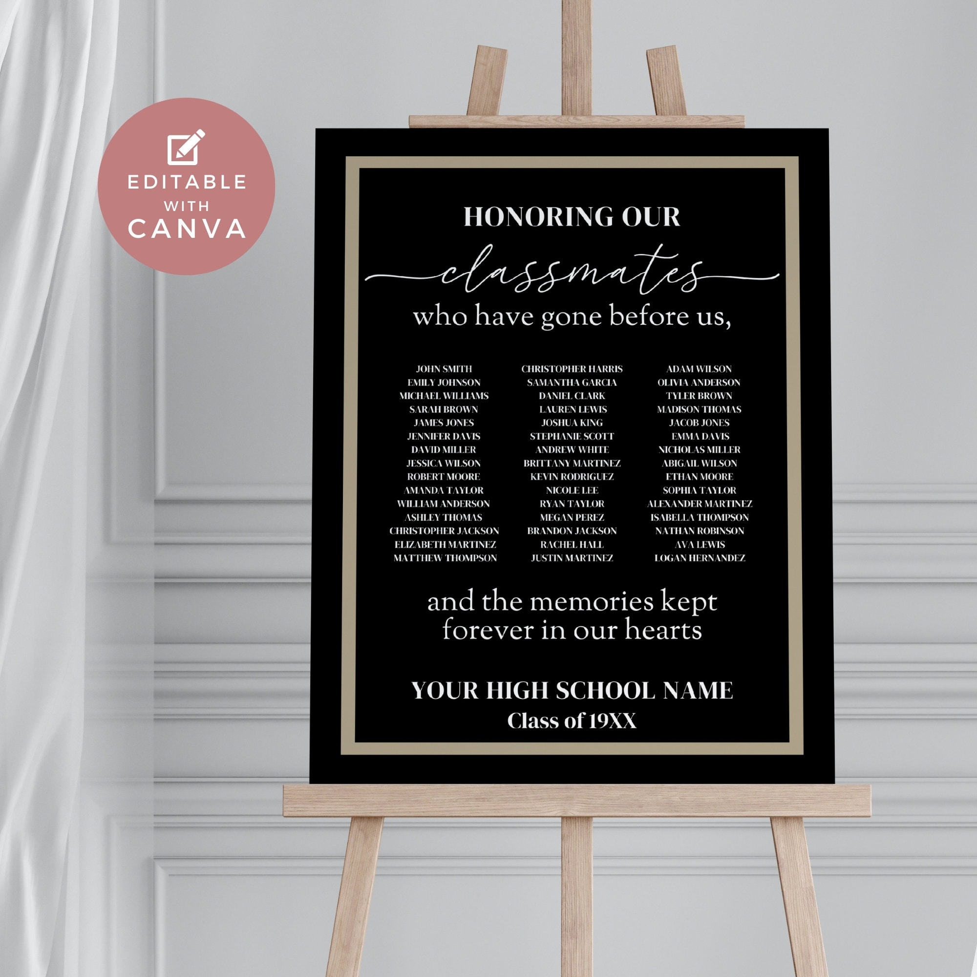 High School Reunion Memorial Sign, in Loving Memory of Classmates ...