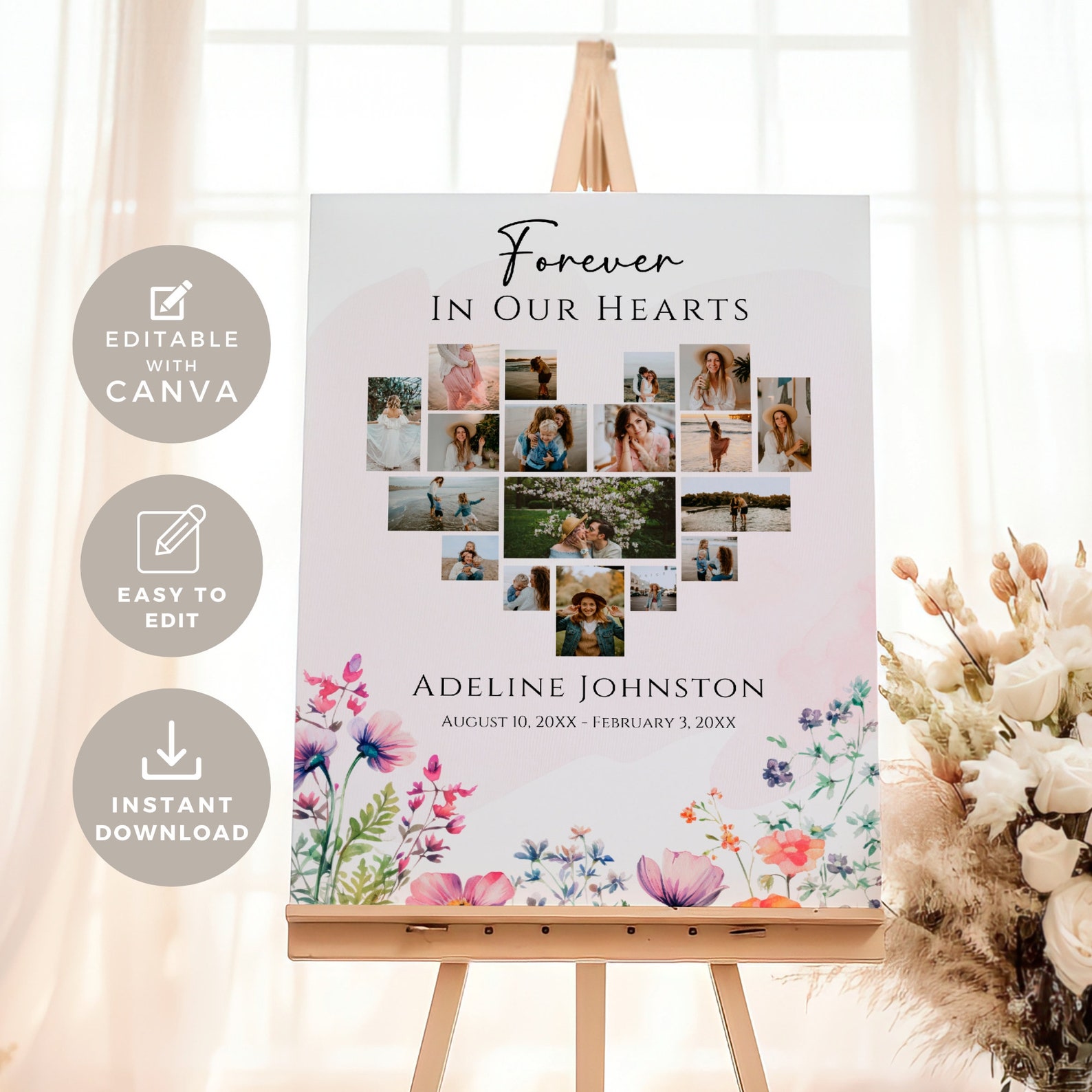 Funeral Welcome Sign Personalized,editable Memorial Service Photo Board ...